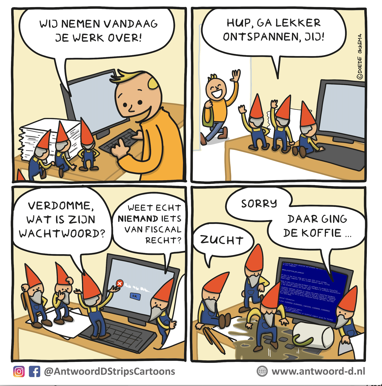 Cartoon Doede Okkema: We nemen je werk over - Punt.
